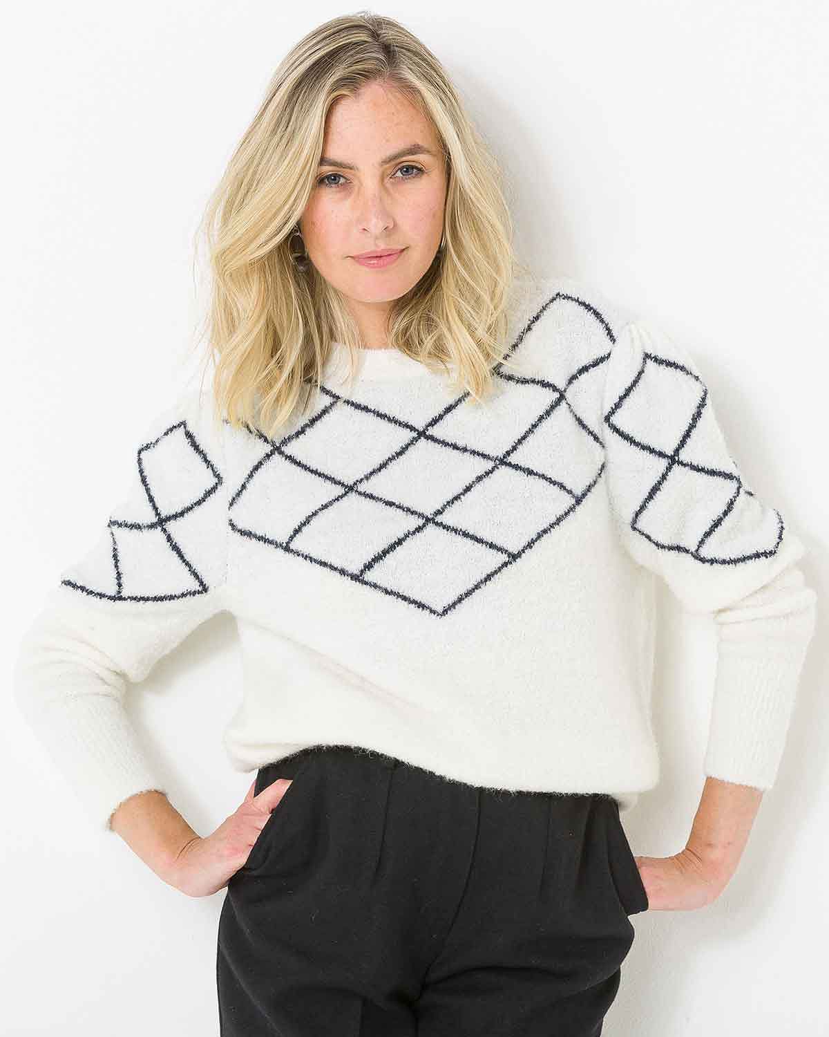 Leah Patterned Crew Neck Jumper | The Classic Boutique